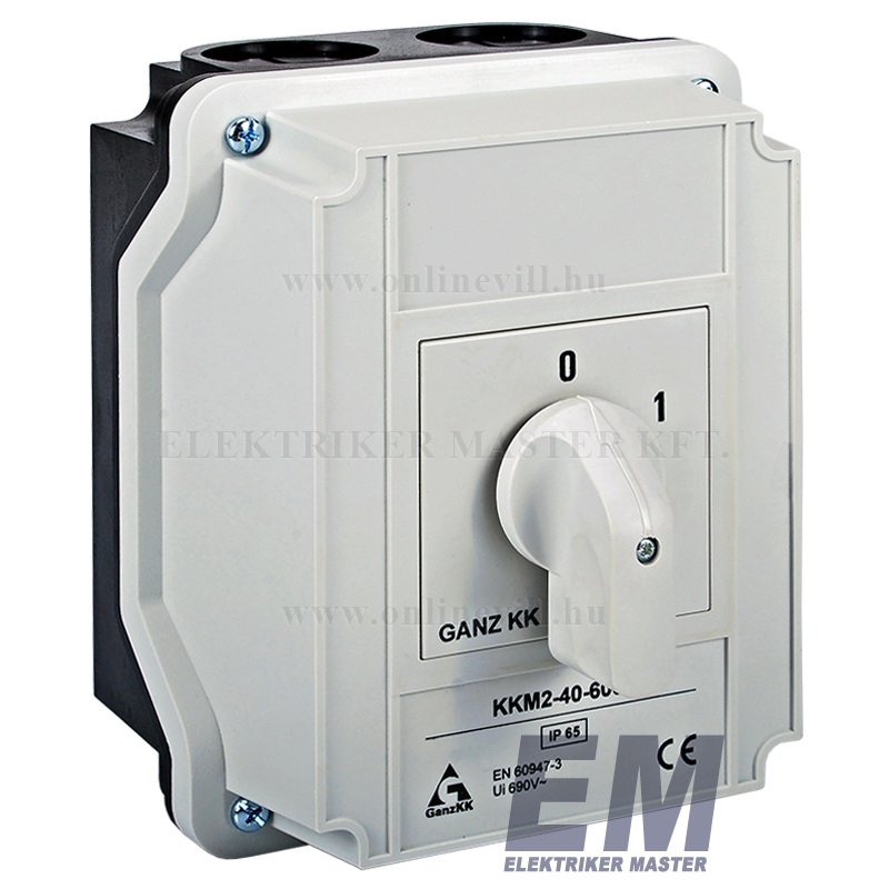 GANZ KKM-2-40-6002 tokozott kapcsoló 3P 40A IP65 0-1 állású BE-KI kapcsoló