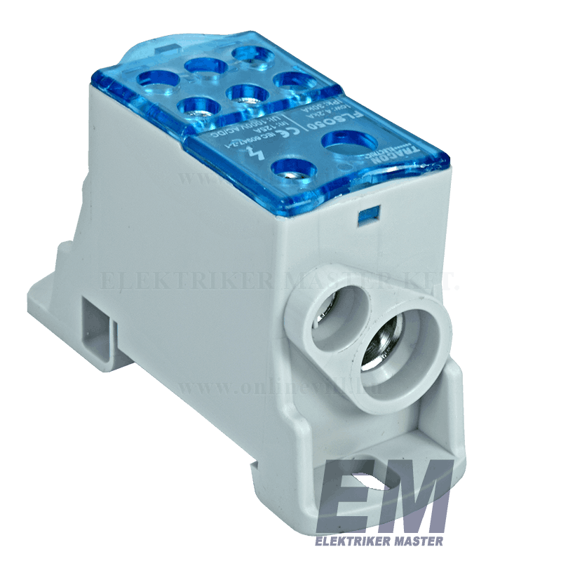 Elosztó blokk 1x50mm2 6x25mm2 szürke sínre szerelhető Tracon FLSO50