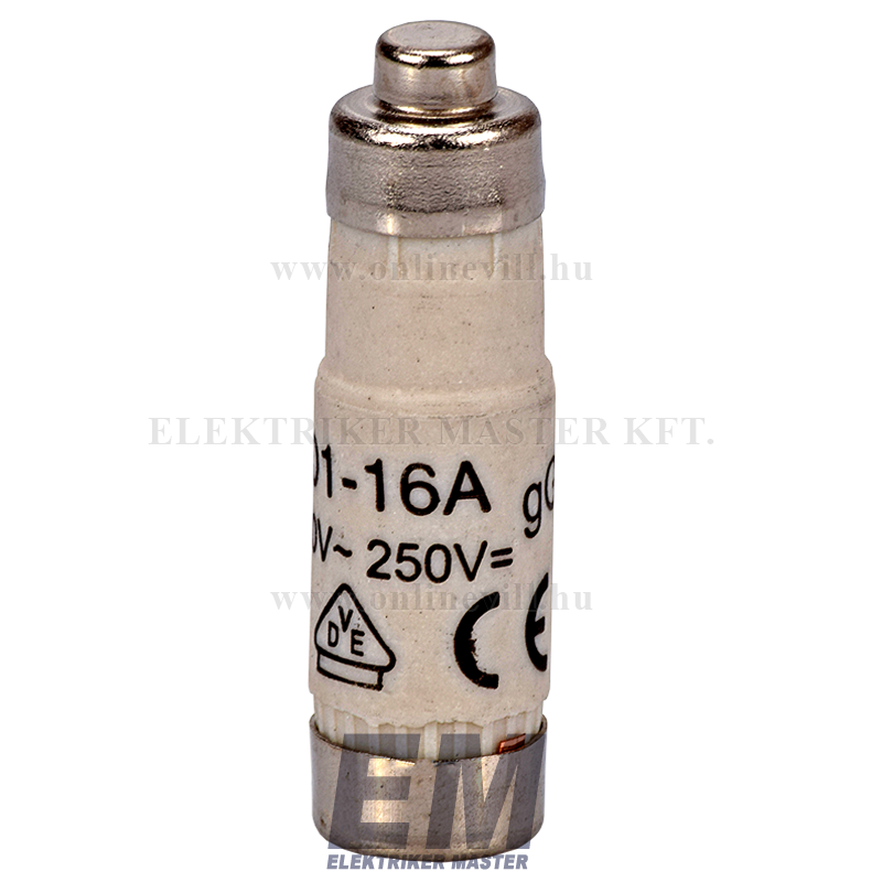 Olvadó porcelán biztosíték D01 16A hengeres kerámia betét gG KVGY