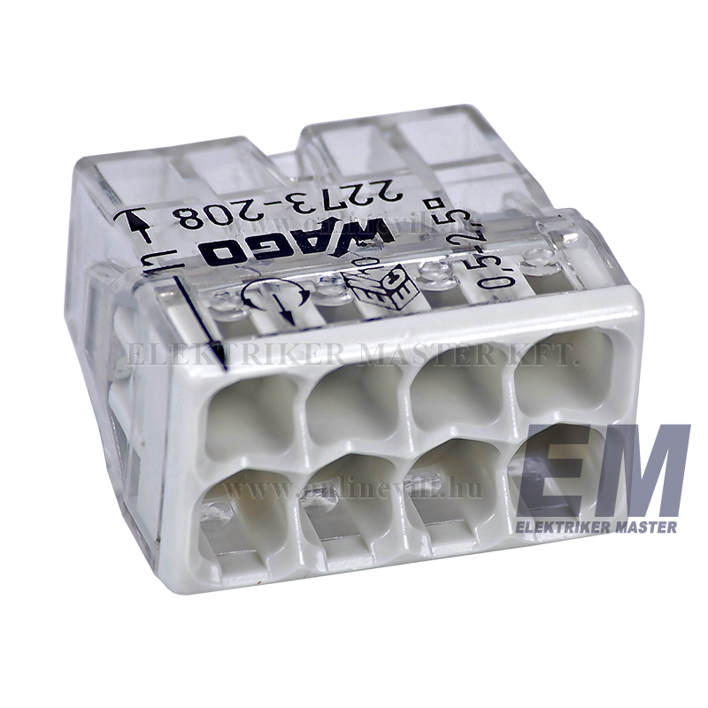 WAGO 8 vezetékes összekötő (tömör 0,5-2,5mm2) 24A átlátszó ...
