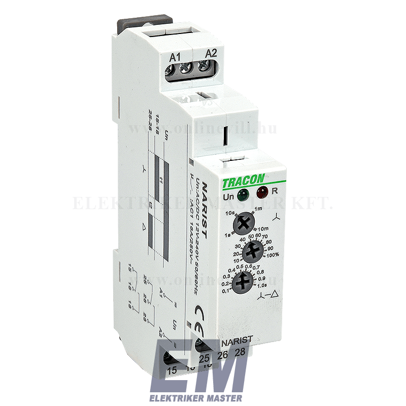 Időrelé csillag-delta 1 váltó 16A 12-240V AC/DC Tracon NARIST