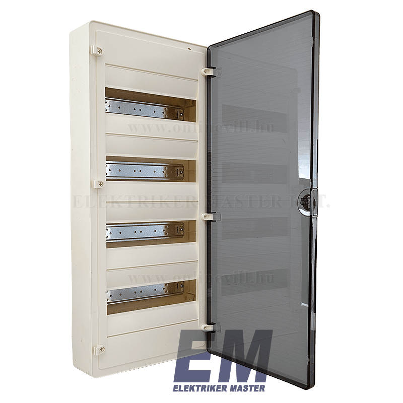 Lakáselosztó falon kívüli 48 modulos elosztó szekrény átlátszó ajtóval ...