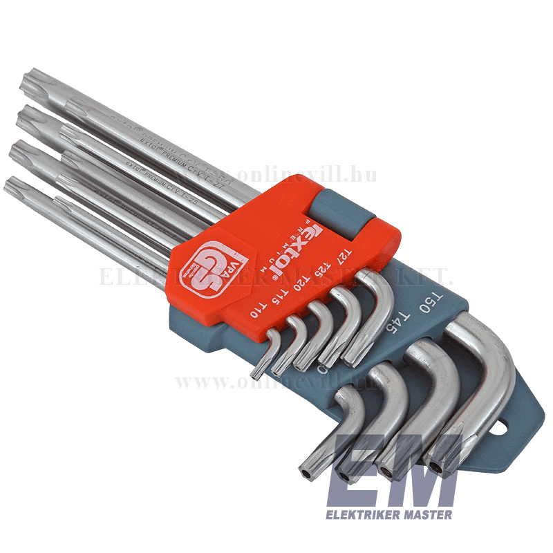 Torx kulcs készlet lyukas 9db-os tartóval Extol Premium 6601