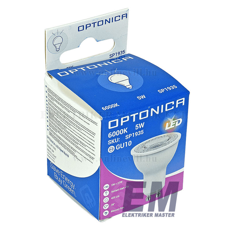 GU10 LED Spot Izzó 5W 6000K hideg fehér 38° Optonica SP1935