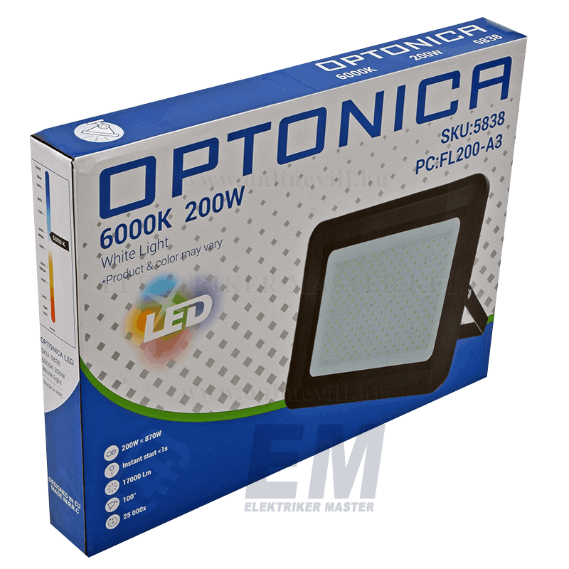 LED Reflektor 200W 6000K Fekete Optonica Classic Line2 FL5838