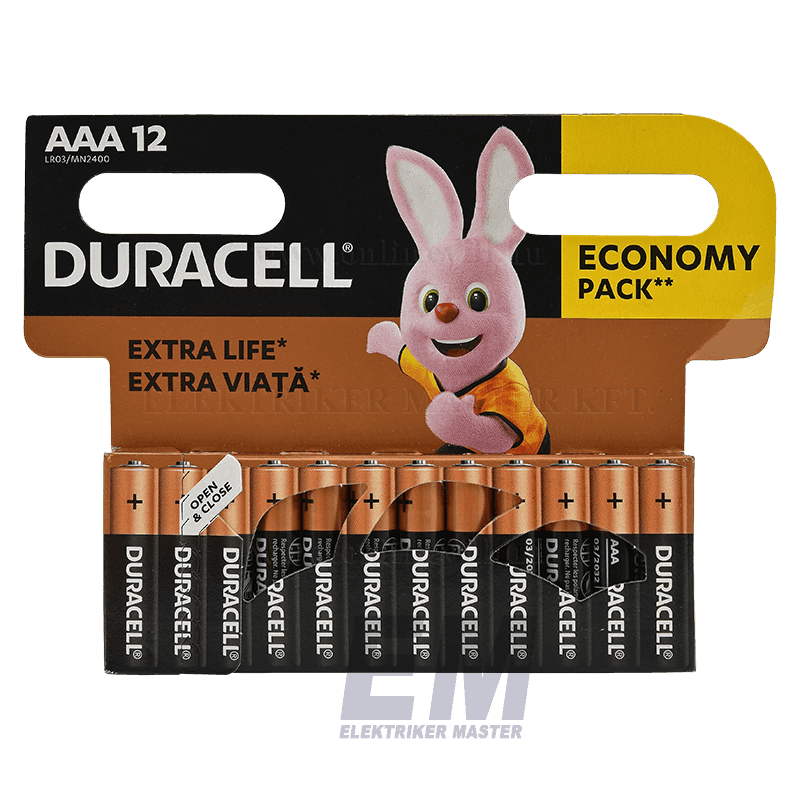 Duracell mikro ceruza elem AAA 1,5V LR03 MN2400 Basic alkáli elem (12db ...
