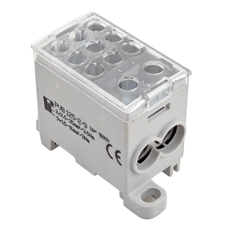 Elosztó blokk 2x35mm2 9x16mm2 szürke sínre szerelhető PVB-125A-2/9 Pollmann 2080724