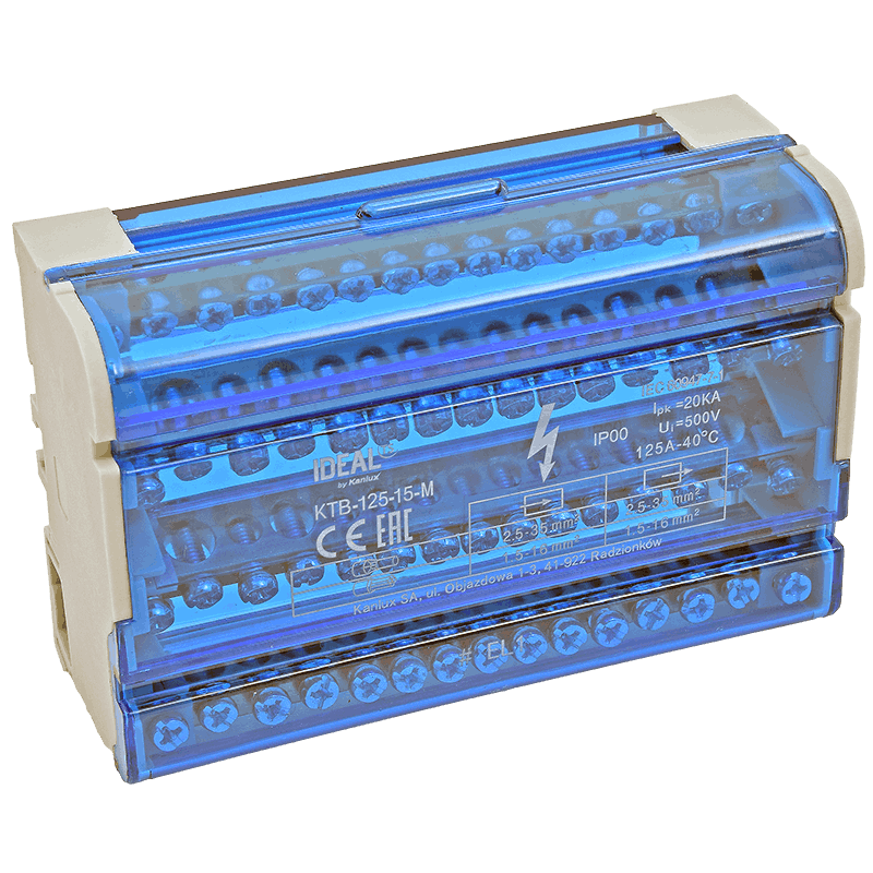 Elosztó blokk emeletes 4P 2x35mm2 2x25mm2 11x16mm2 sínre szerelhető ...