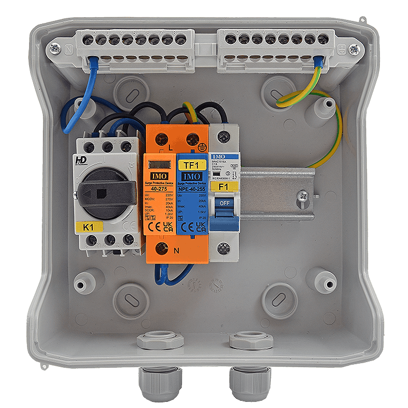 Napelem AC doboz 1 Fázisú 16A-re szerelt solar 1000V DC kültéri IP65 ...