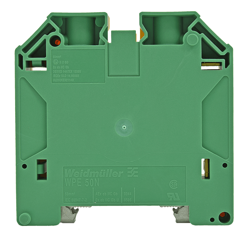 Sorkapocs 50 zöld/sárga sínre szerelhető Weidmüller WPE 50N 1846040000