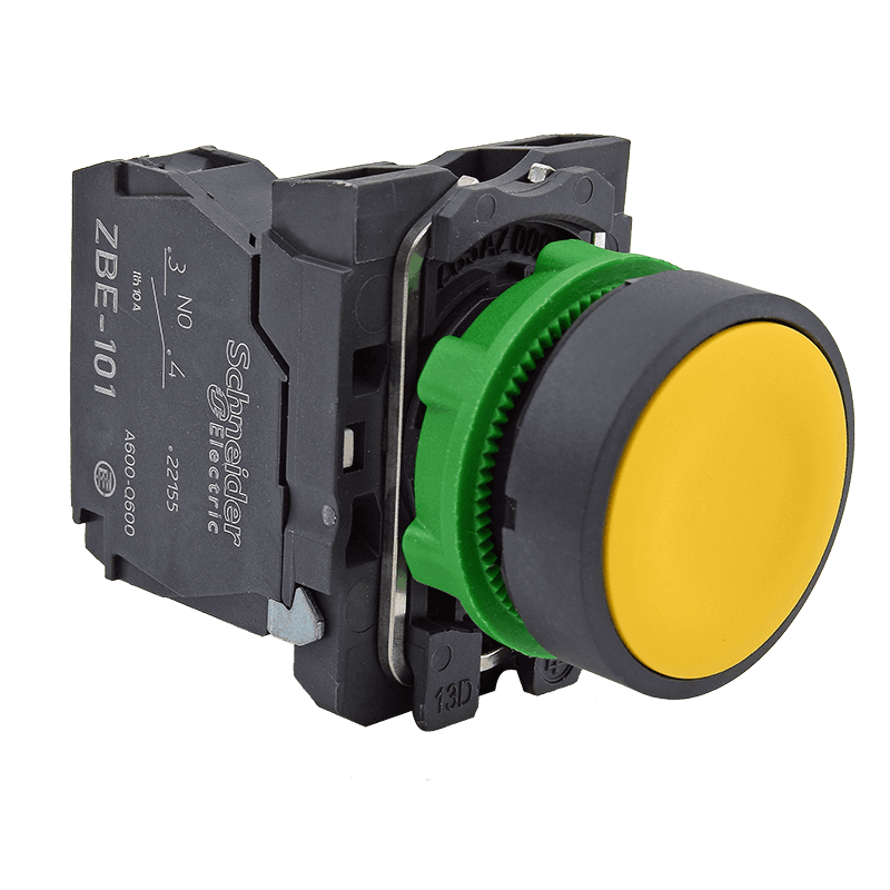 Schneider nyomógomb komplett sárga visszatérő 1NO 3A 230V D22 Harmony ...