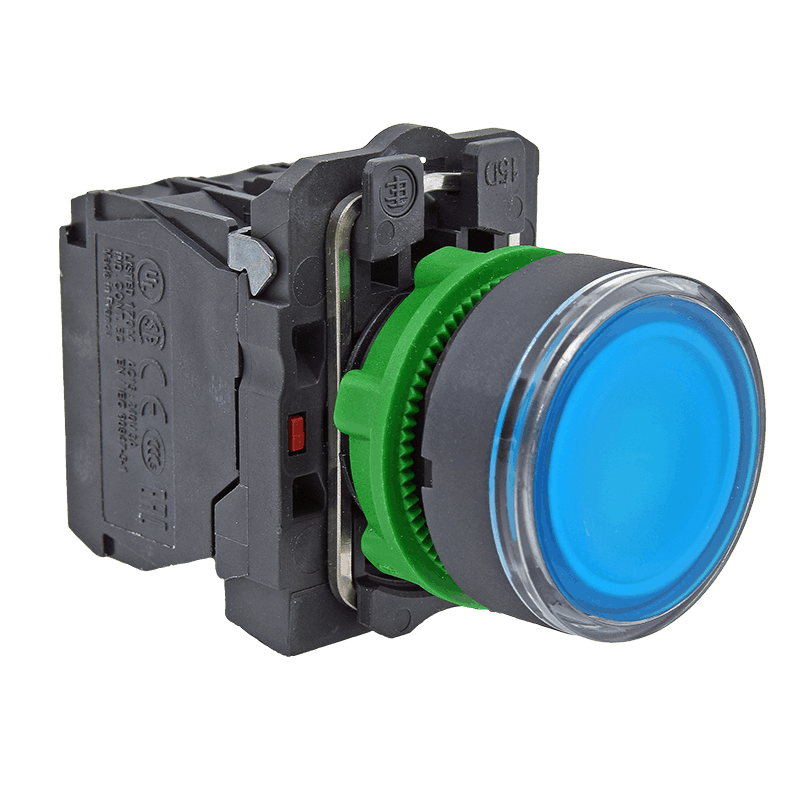 Schneider Világító nyomógomb komplett visszatérő kék 24V AC/DC 1NO+1NC ...