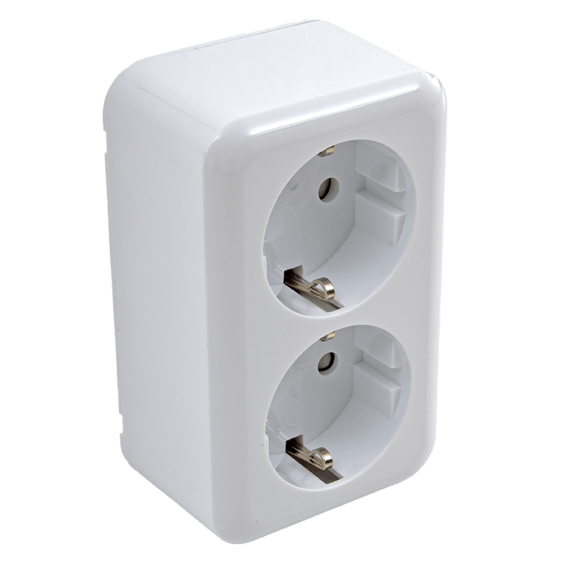 Falon kívüli dupla dugalj 2x2P+F Földelt csatlakozóaljzat GYV fehér ...