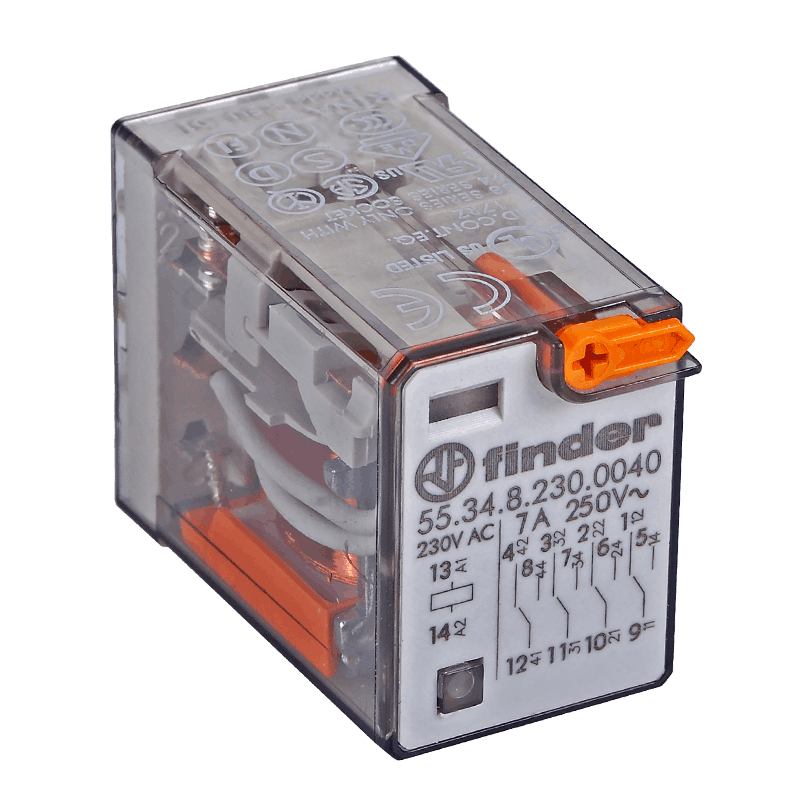 Finder Miniatűr dugaszolható ipari relé 4 váltóérintkezős 230V AC 7A 55.34.8.230.0040