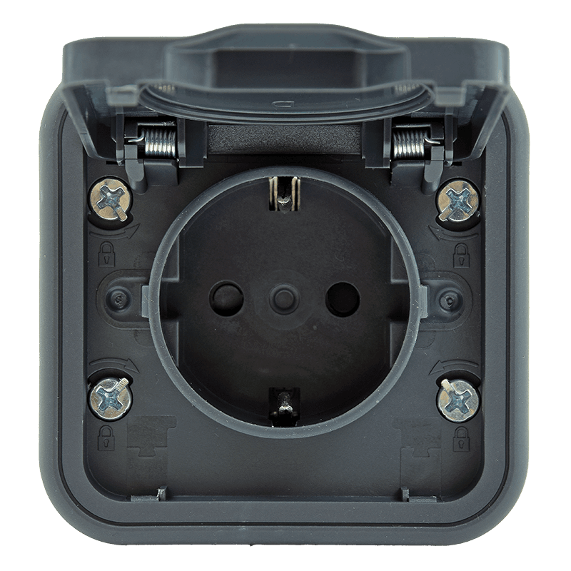 Falon kívüli dugalj 2P+F Antracit konnektor Csapófedéllel IP55 ...