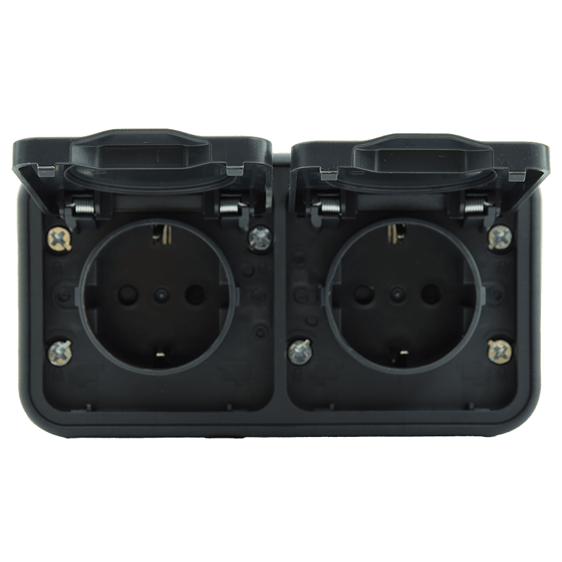 Falon kívüli dupla dugalj 2x2P+F Antracit konnektor csapófedéllel IP55 ...