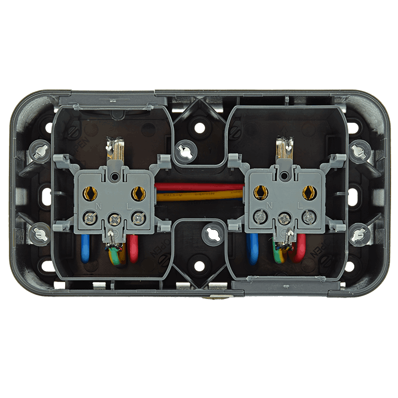 Falon kívüli dupla dugalj 2x2P+F Antracit konnektor csapófedéllel IP55 ...