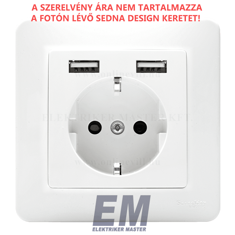 Schneider SEDNA Design Dugalj 2P+F + 2xUSB-A konnektor töltőaljzat csavaros bekötés fehér SDD111052