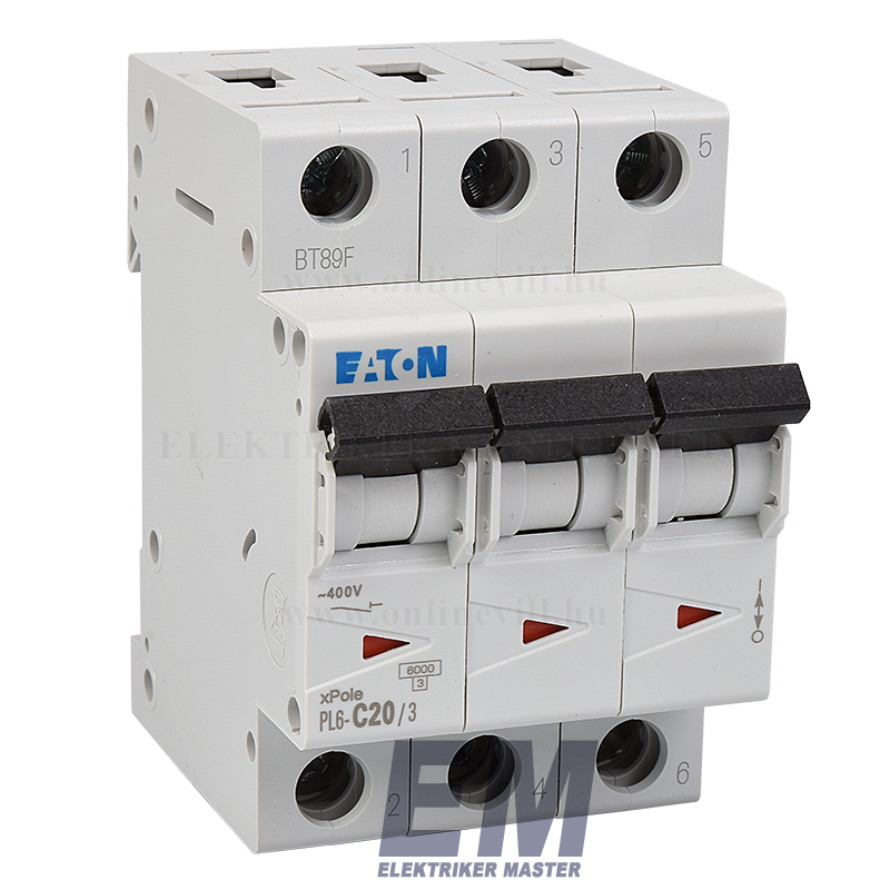 EATON kismegszakító 3P C 20A 6kA PL6-C20/3 286602