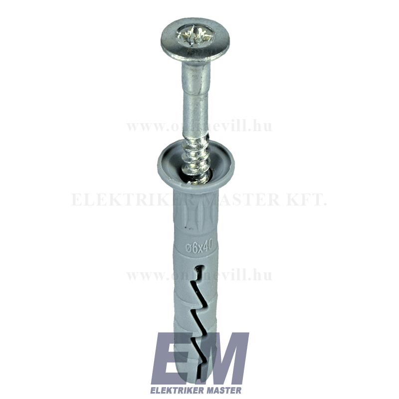 Műanyag beüthető tipli 6x40mm + csavar (200db/doboz) KOELNER FX-06L040