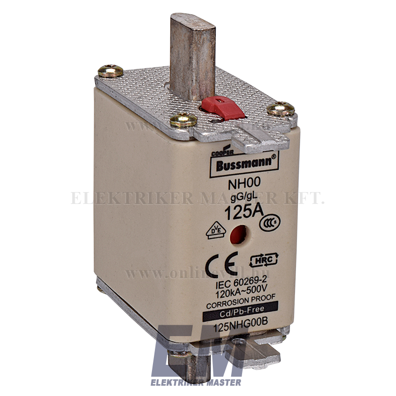 NKI késes biztosíték NH00 125A olvadó porcelán kerámia betét Bussmann ...