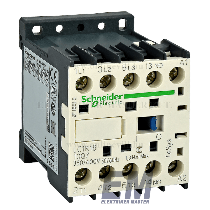 Schneider Mágneskapcsoló 16A 3 záró+1 záró 380/400V AC 50/60 Hz LC1K1610Q7