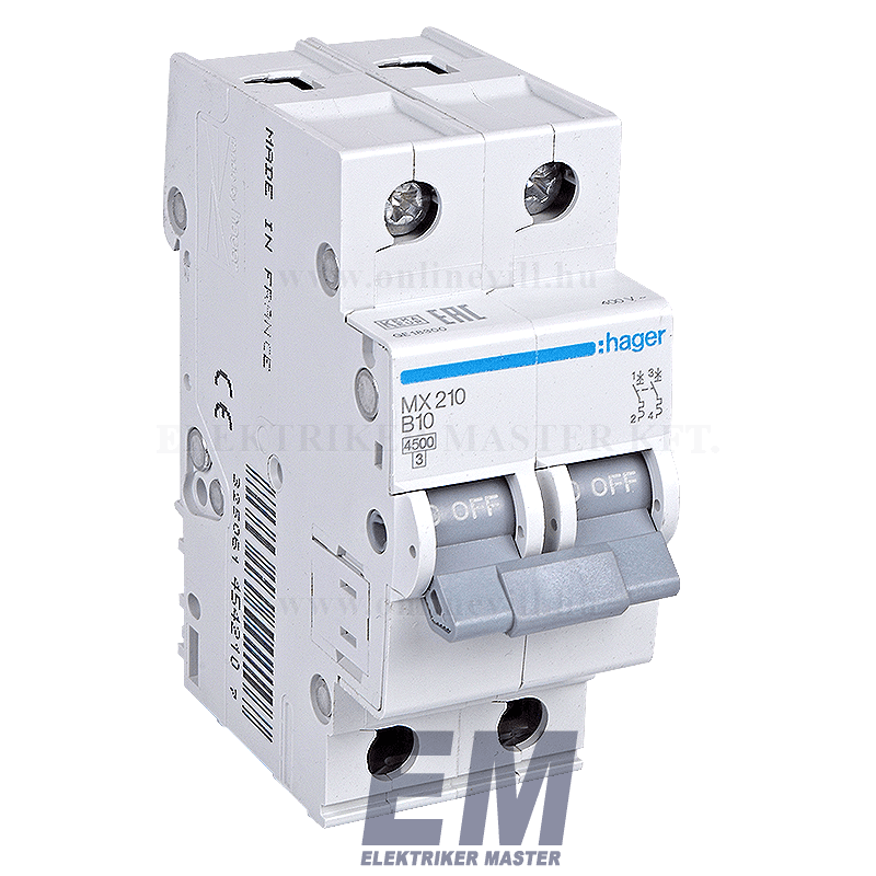 Hager Kismegszakító 2P B 10A 4,5kA MX210