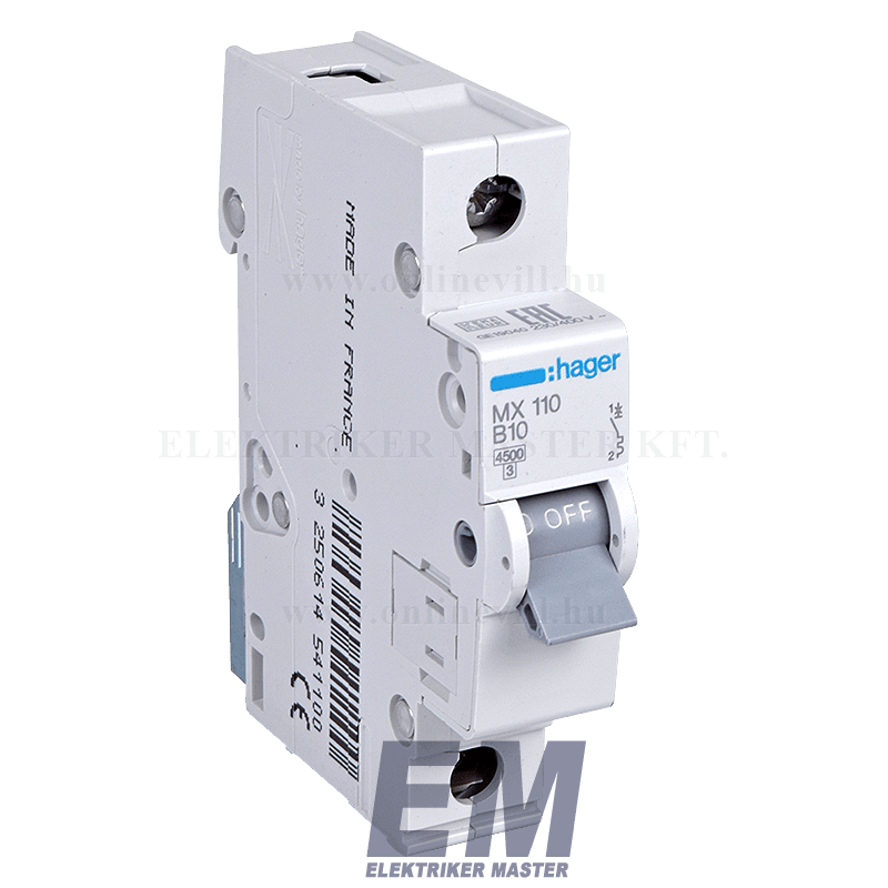 Hager Kismegszakító 1P B 10A 4,5kA MX110