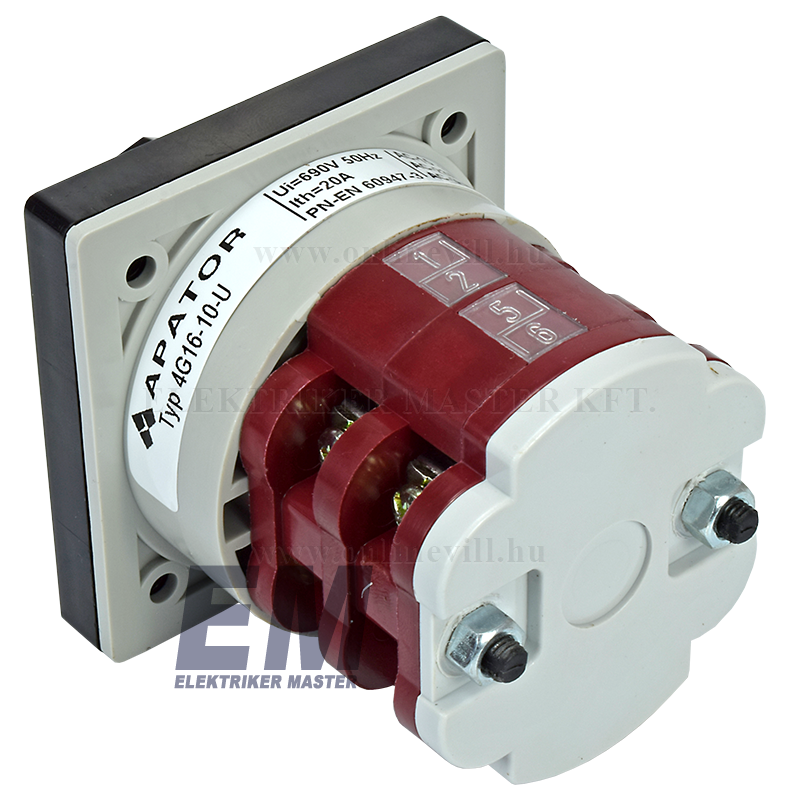 Apator 4G16-10-U 3P 20A előlapra építhető ipari kapcsoló 0-1 állású ...